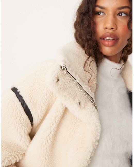 ASOS Borg Outer Aviator Jacket in Natural | Lyst