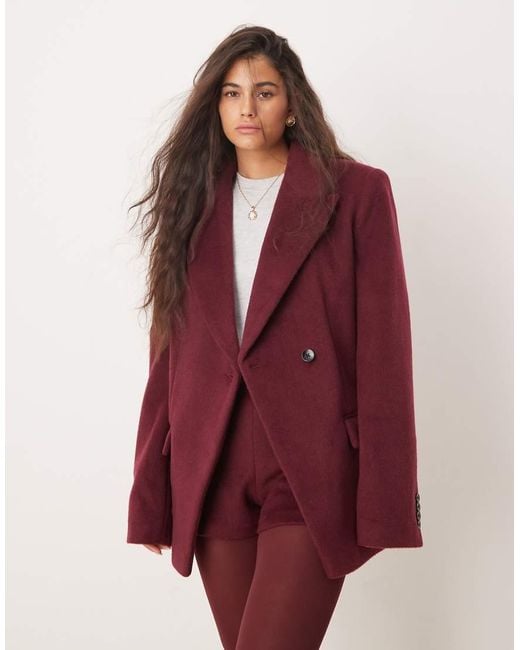 ASOS Extreme Shoulder Oversized Wool Look Blazer in Red | Lyst UK