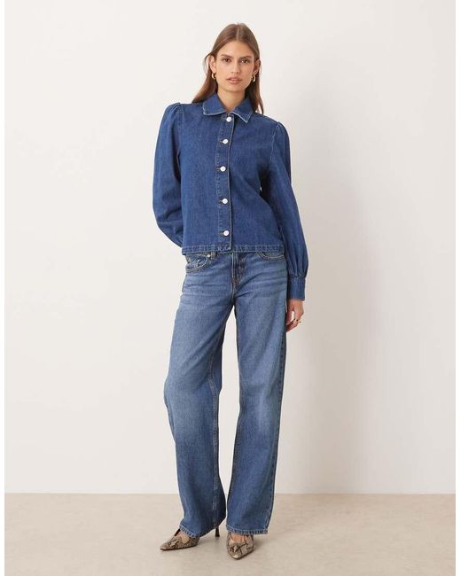 ASOS Denim 70s Style Puff Sleeve Top in Blue | Lyst UK