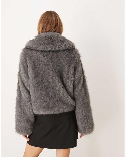 Threadbare Short Fur Jacket With Collar in Grey | Lyst UK