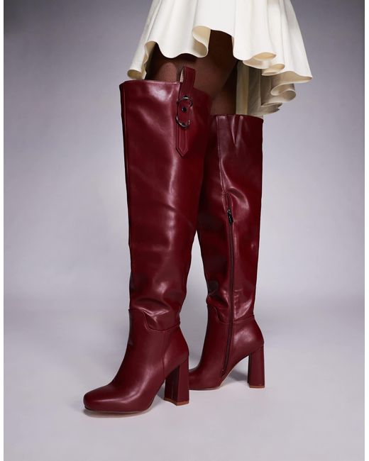 SIMMI Simmi London Harrieta Heeled Over-the-knee Boots in Red | Lyst