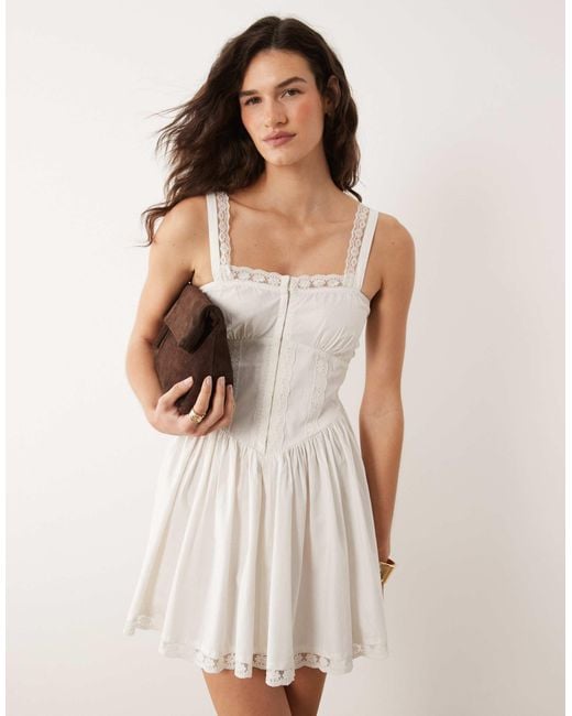 Miss Selfridge Poplin Corset Detail Mini Dress in Natural | Lyst