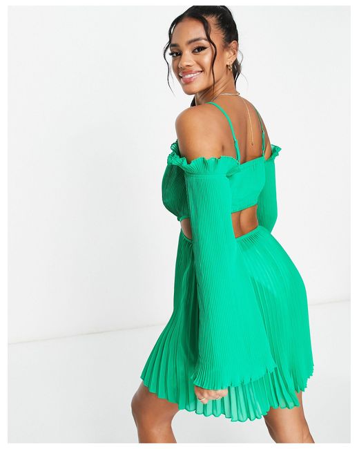 Asos Pleated Mini Beach Dress In Green Lyst