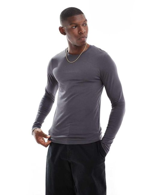 ASOS Essentials Muscle Fit Long Sleeve T-Shirt in Blue for Men | Lyst UK