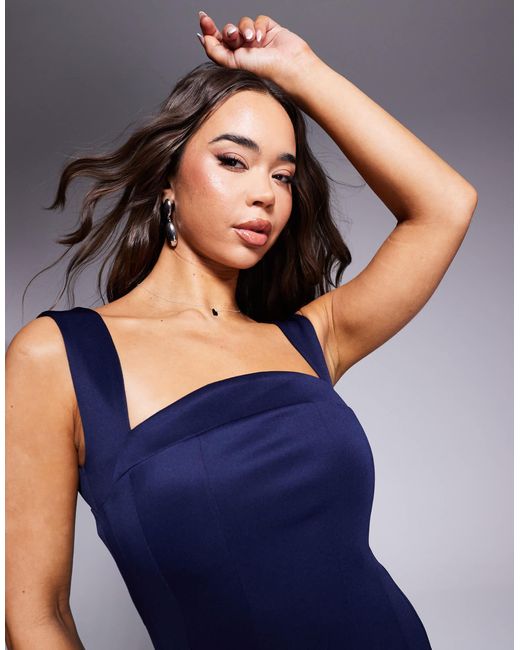 ASOS Premium Seam Detail Maxi Dress With Padded Neckline And High Split ...