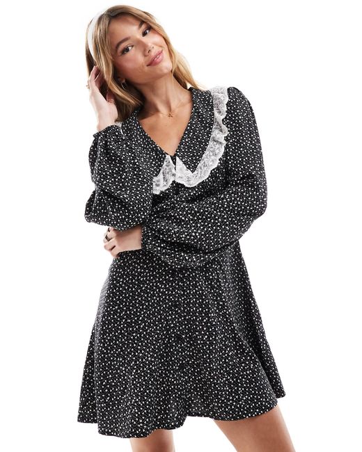 Miss Selfridge Lace Collar Mini Tea Dress in Black | Lyst