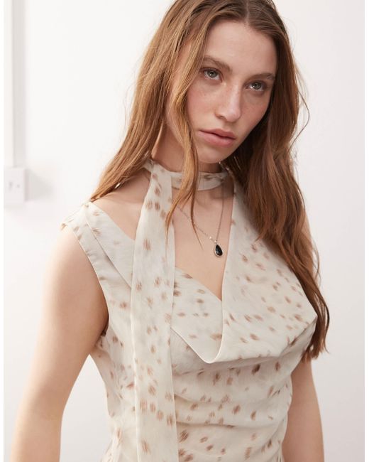 Motel Jenat Bambi Print Cowl Neck Scarf Detail Mini Dress in Natural | Lyst