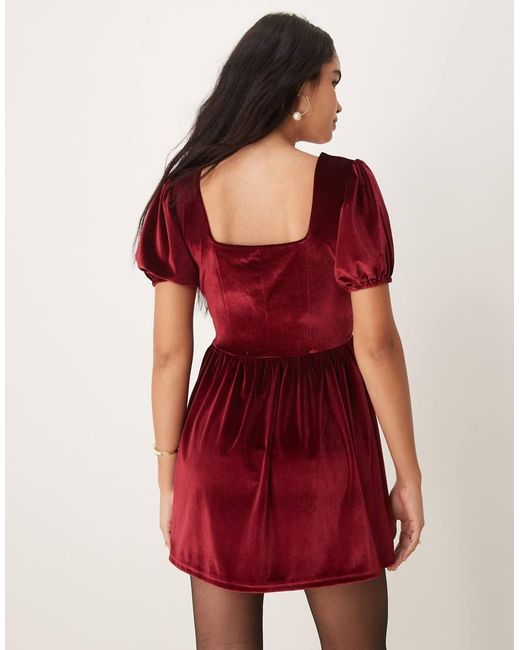 ASOS Velvet Corset Seam Detail Mini Dress in Red | Lyst UK