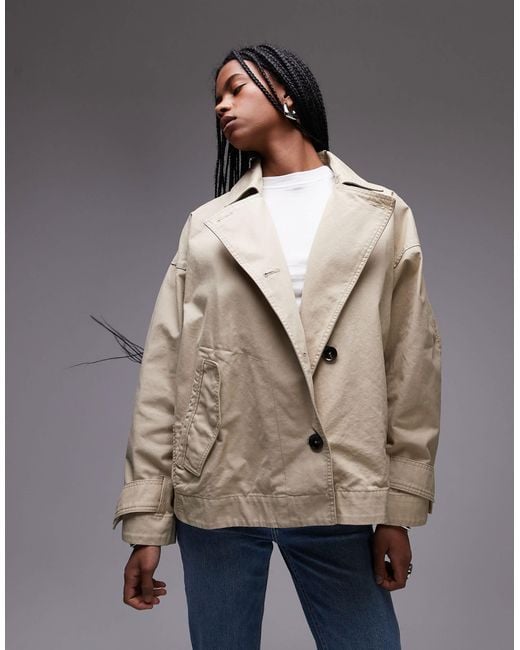 Mango Oversized Boxy Trench Coat in Natural | Lyst