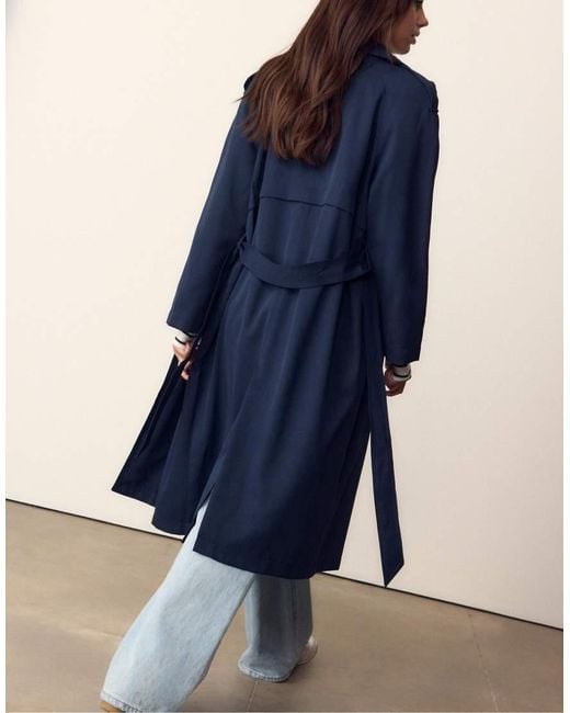 Stradivarius Long Flowing Trench Coat in Blue | Lyst UK