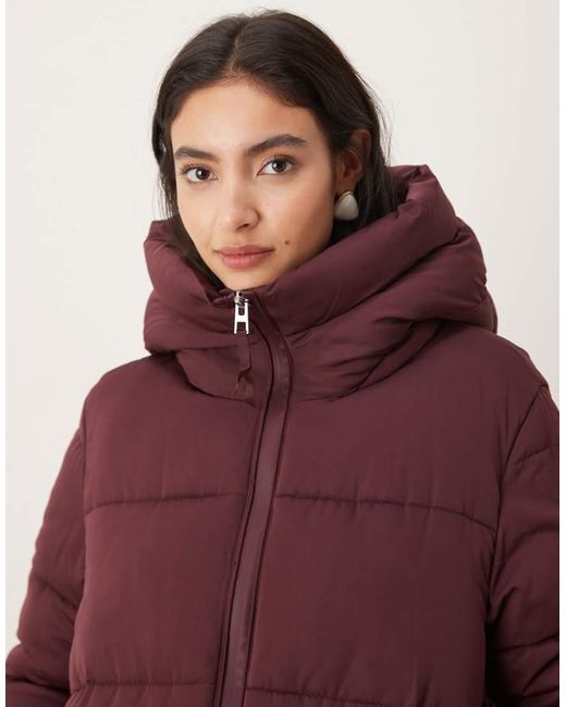 Mango Hooded Long Line Puffer Jacket in Red | Lyst UK