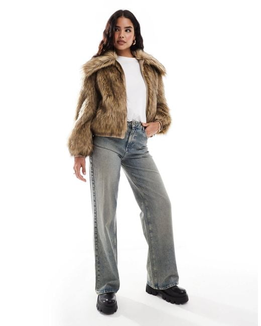 Stradivarius Str Faux Fur Jacket in Natural | Lyst