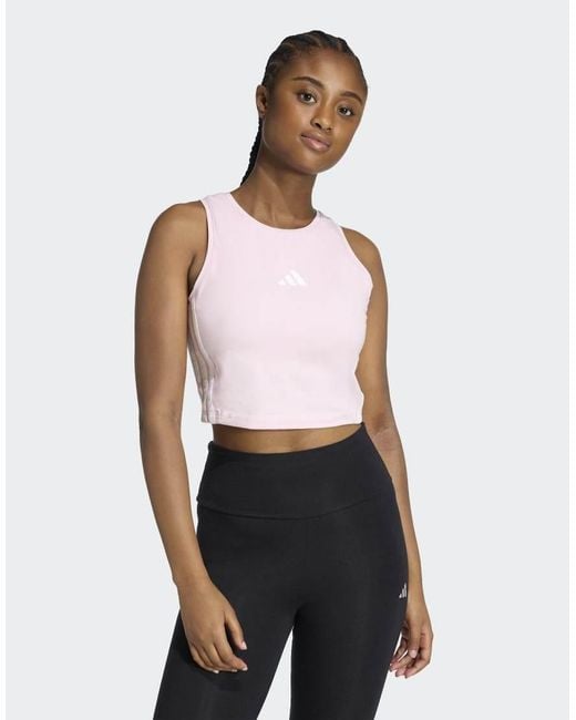 adidas Originals Essentials 3-stripes Padded Tank in Pink | Lyst UK