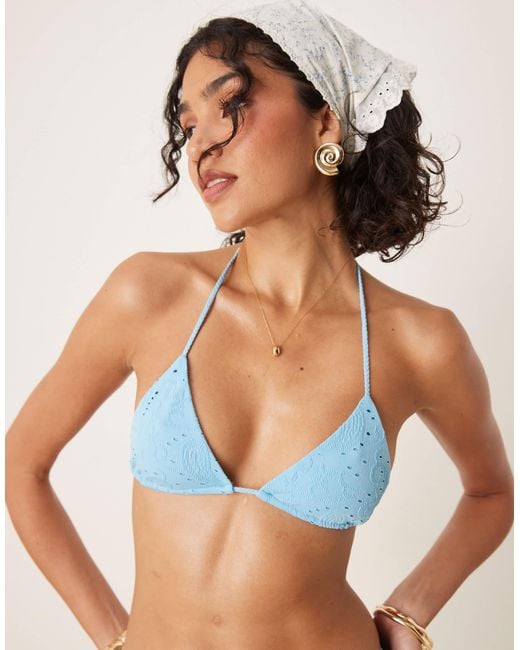 ASOS Tia Textured Paisley Triangle Bikini Top in Blue | Lyst