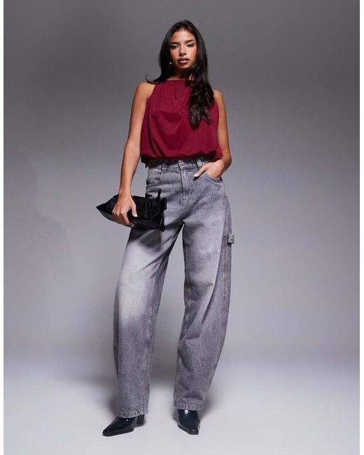 ASOS Halter Top With Bubble Hem in Red | Lyst UK