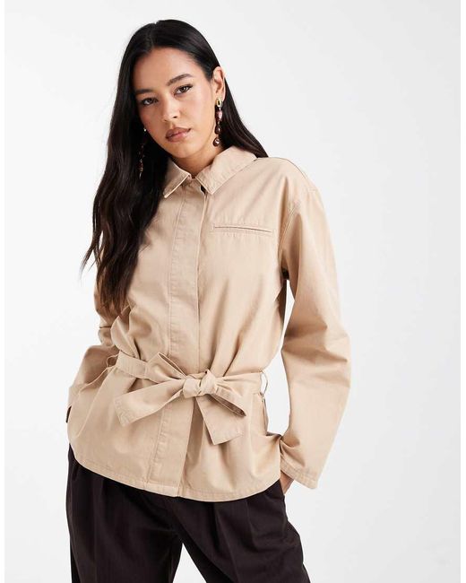 ASOS Drop Waist Trench Jacket With Oversized Collar in Natural | Lyst UK
