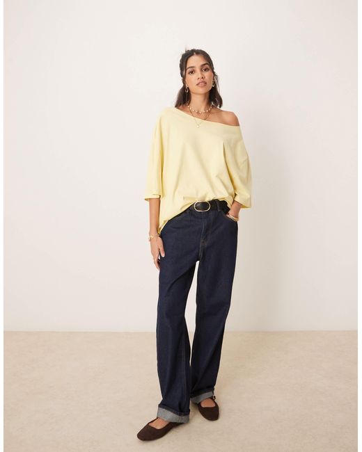 ASOS Slouchy Off Shoulder Oversized Tee in Yellow | Lyst