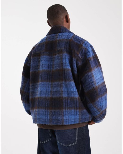 ASOS Oversized Wool Look Check Jacket in Blue for Men | Lyst