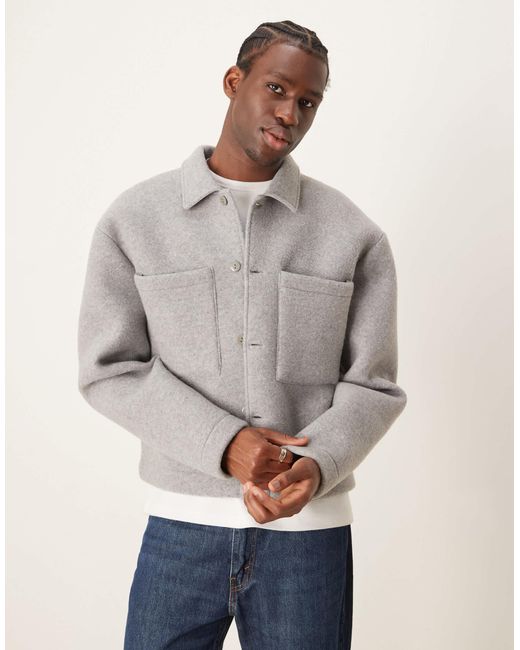 ASOS Premium Felt Oversized Shacket in Gray for Men | Lyst
