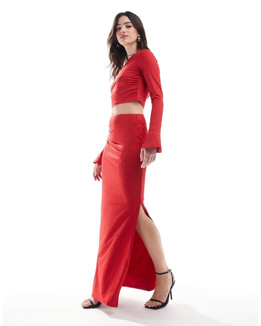 The Frolic Exclusive Hot Fix Column Maxi Skirt Co-Ord in Red | Lyst