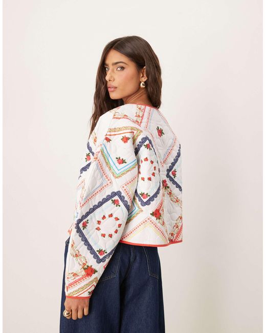 ASOS Quilted Jacket With All Over Design-white in Natural | Lyst