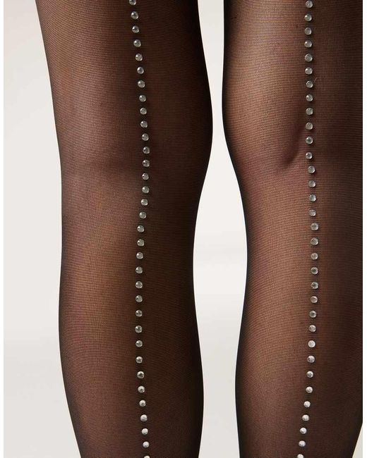 Calzedonia Diamanté Back Seam Sheer Tights in Natural | Lyst UK
