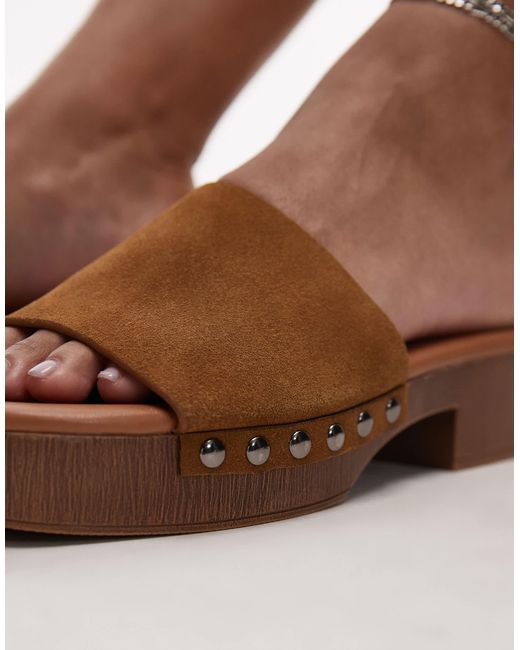 TOPSHOP Hamilton Suede Clog With Studs in Brown | Lyst