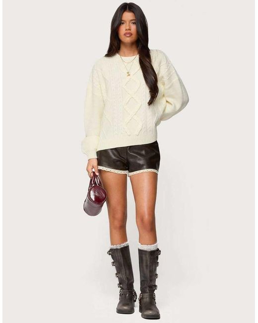 Edikted Braided Cable Knit Oversized Sweater in Natural | Lyst UK