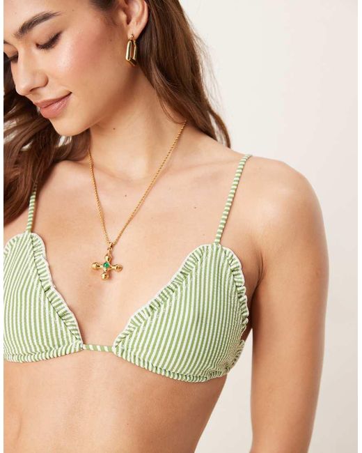 ASOS Anna Seersucker Triangle Bikini Top in Green | Lyst UK