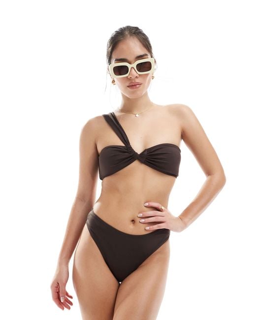 4th & Reckless High Leg Bikini Bottom in Brown | Lyst