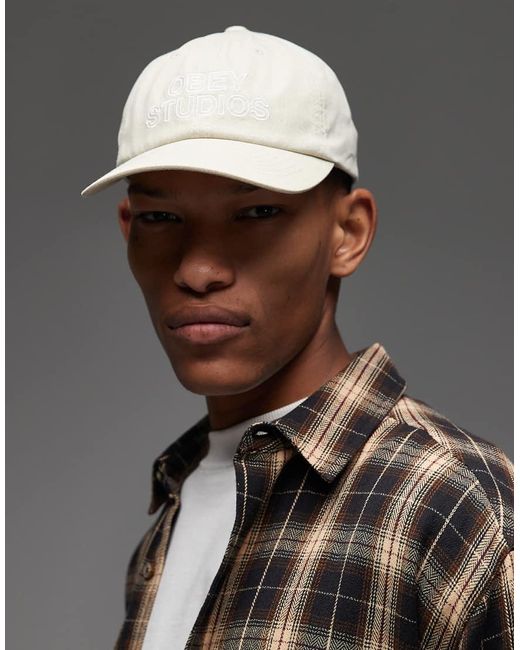 Obey Studios Six Panel Baseball Cap in White for Men | Lyst UK