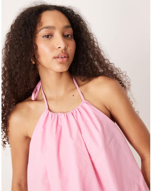 ASOS Halter Open Back Double Layered Mini Dress in Pink | Lyst