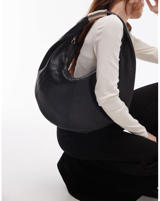 Mango Leather And Gold Large Shoulder Bag in Black | Lyst UK