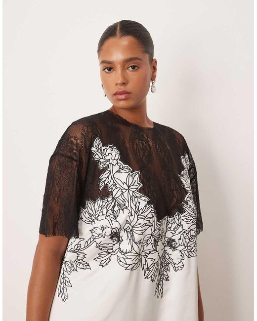 ARRANGE Curve Satin Lace Applique Embroidered Column Midi Dress in ...