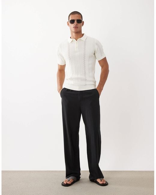 Threadbare Knit Short Sleeve Polo Shirt in White for Men | Lyst