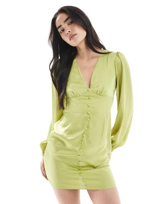 NARRATED Button Front Mini Dress in Green | Lyst UK