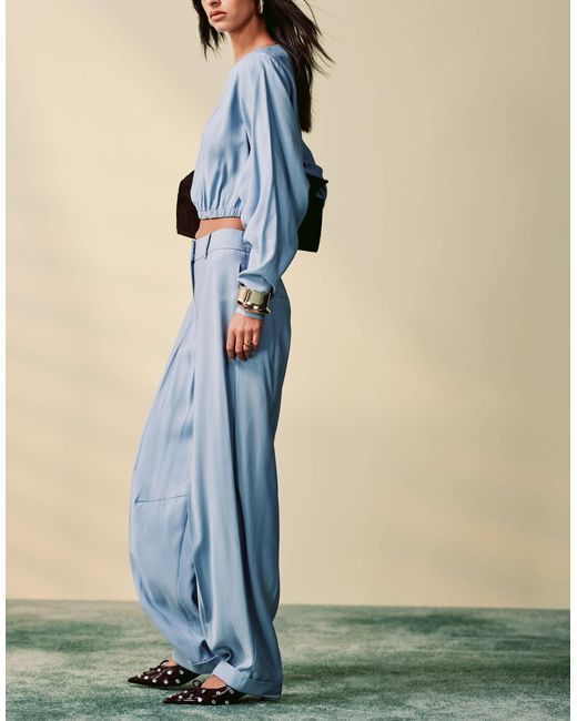 ASOS Tailored Barrel Leg Trousers With Turn Up Co-ord in Blue | Lyst