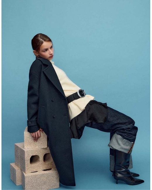 Stradivarius Long Soft-Touch Oversize Coat in Blue | Lyst UK