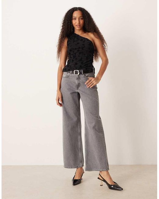 ASOS Flocked Asymmetric Flocked Floral Mesh Top in Black | Lyst UK