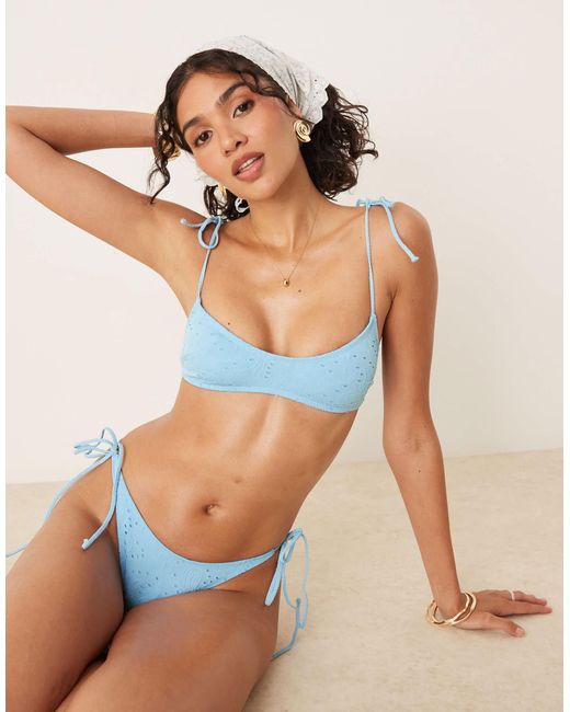 ASOS Tia Textured Paisley Crop Bikini Top in Blue | Lyst