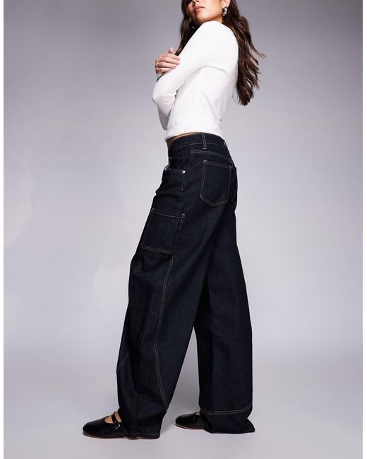 Edikted Aden Contrast Stitch Barrell Jeans in Blue | Lyst UK