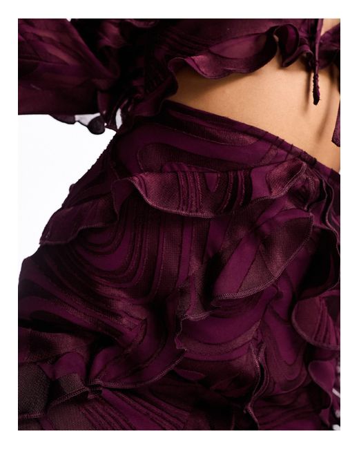 ASOS Milkmaid Ruffle Cut Out Satin Devore Maxi Dress With Flare Sleeve ...