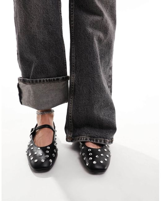 Stradivarius Studded Ballet Shoe in Black | Lyst