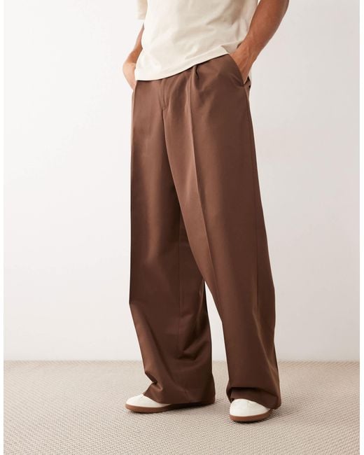 ASOS Tailored Pleated Loose Leg Trousers in Natural for Men | Lyst