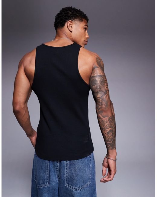 ASOS Muscle Fit Henley Rib Vest in Gray for Men | Lyst