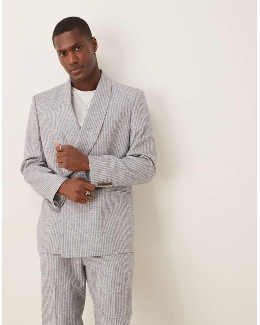 ASOS Linen Blend Double Breasted Regular Suit Jacket in Gray for Men | Lyst