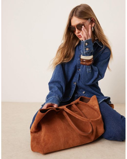 ASOS Premium Suede Bonded Tote Bag in Blue | Lyst