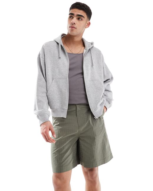 ASOS Long Length Textured Shorts With Workwear Patch in Gray for Men | Lyst