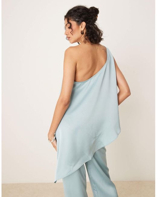 ASOS Tailored One Shoulder Drape Top Co-ord in Blue | Lyst