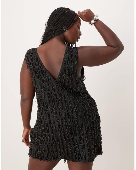 ASOS Asos Design Curve Deep V Neckline Embellished Mini Shift Dress in ...